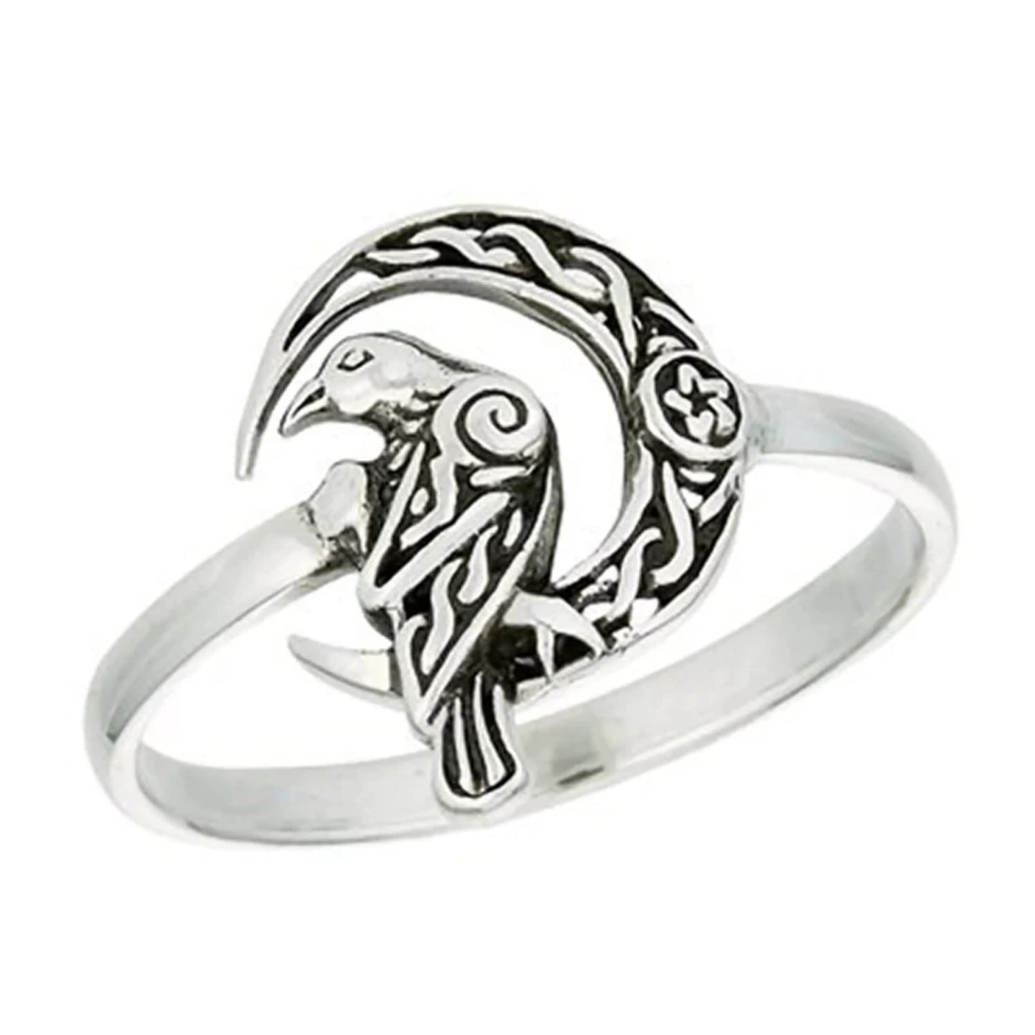 Norse Raven Ring 925 Sterling Silver Celtic Crescent Moon Viking Crow ...