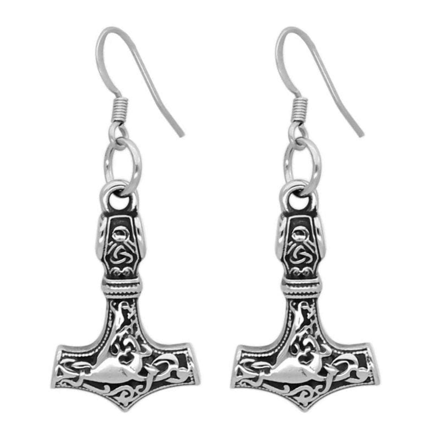 Norse Thors Hammer Earrings Stainless Steel Viking Mjölnir Dangle ...