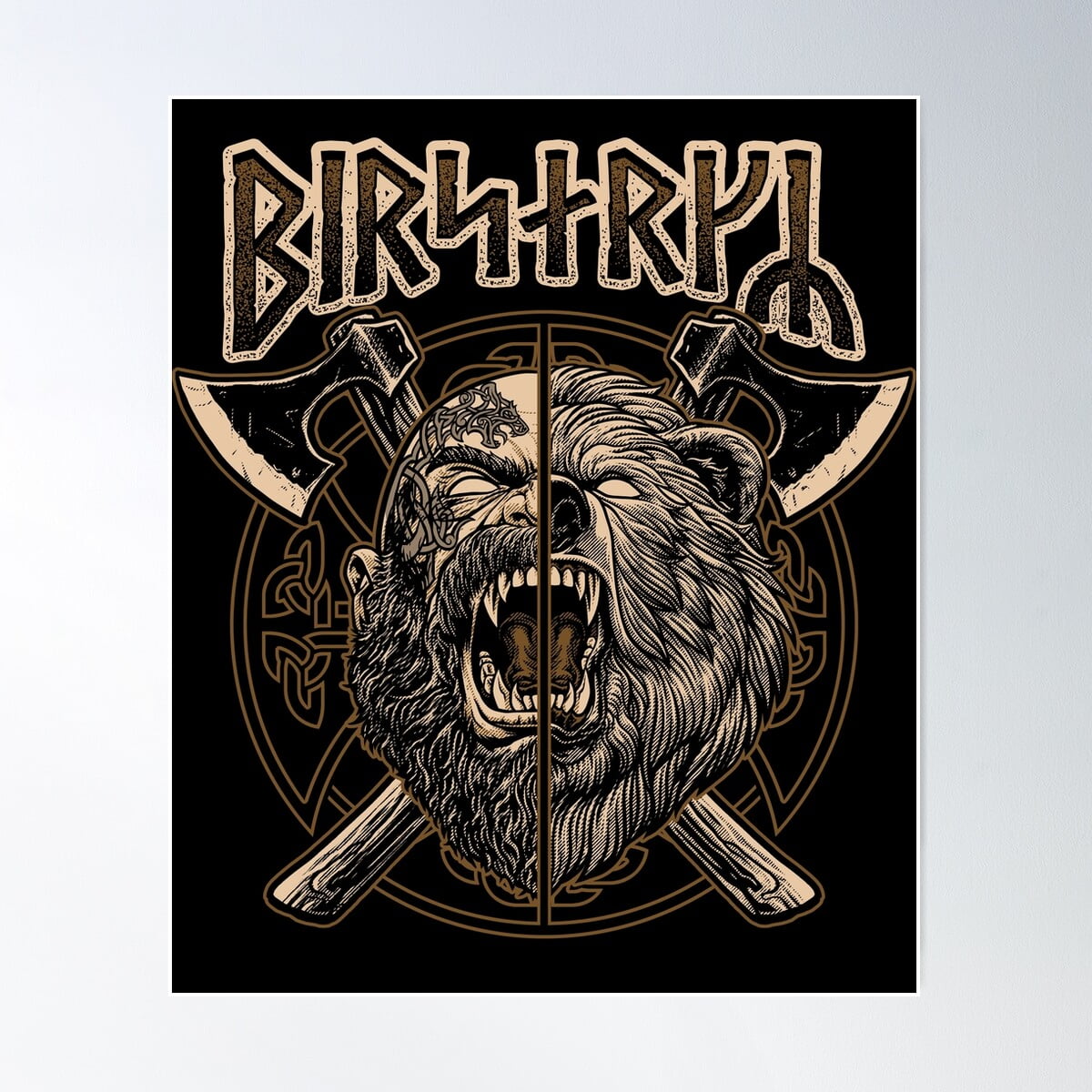 Norse Viking Berserker Pagan Bear Warrior Futhark Runes Poster Wall Art ...