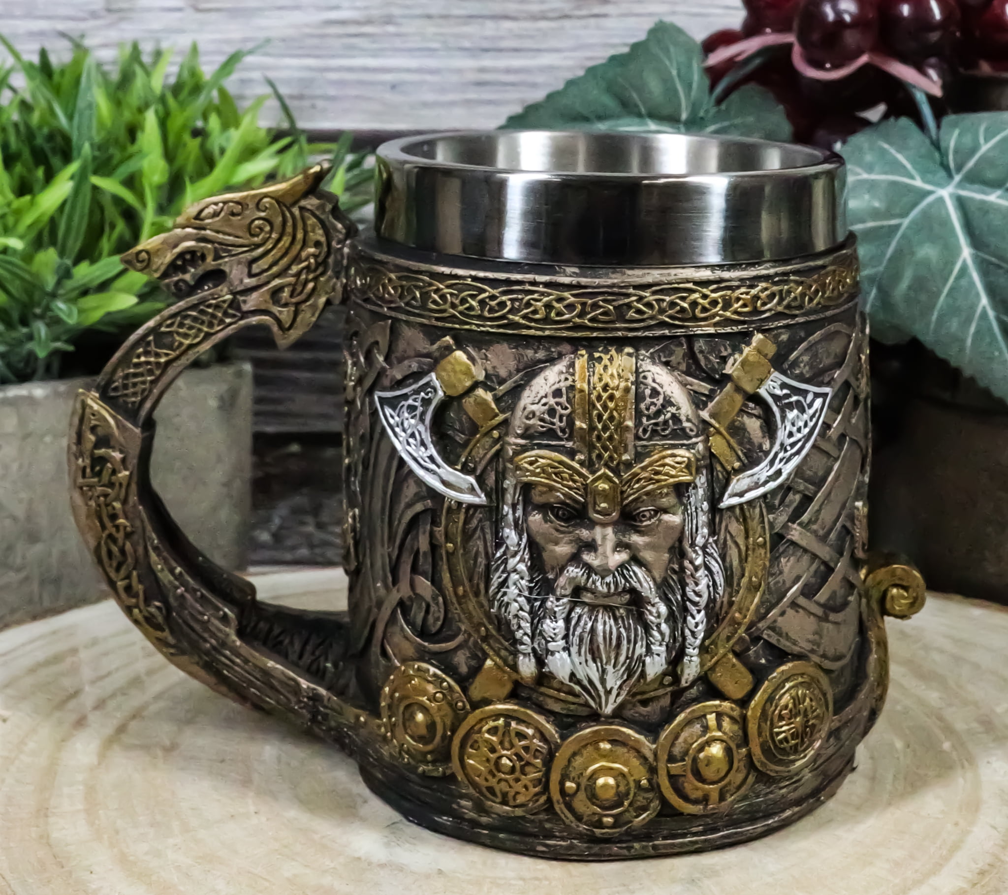 Norse Viking God Thor Mjolnir Hammer With Longship Dragon Boat Coffee ...
