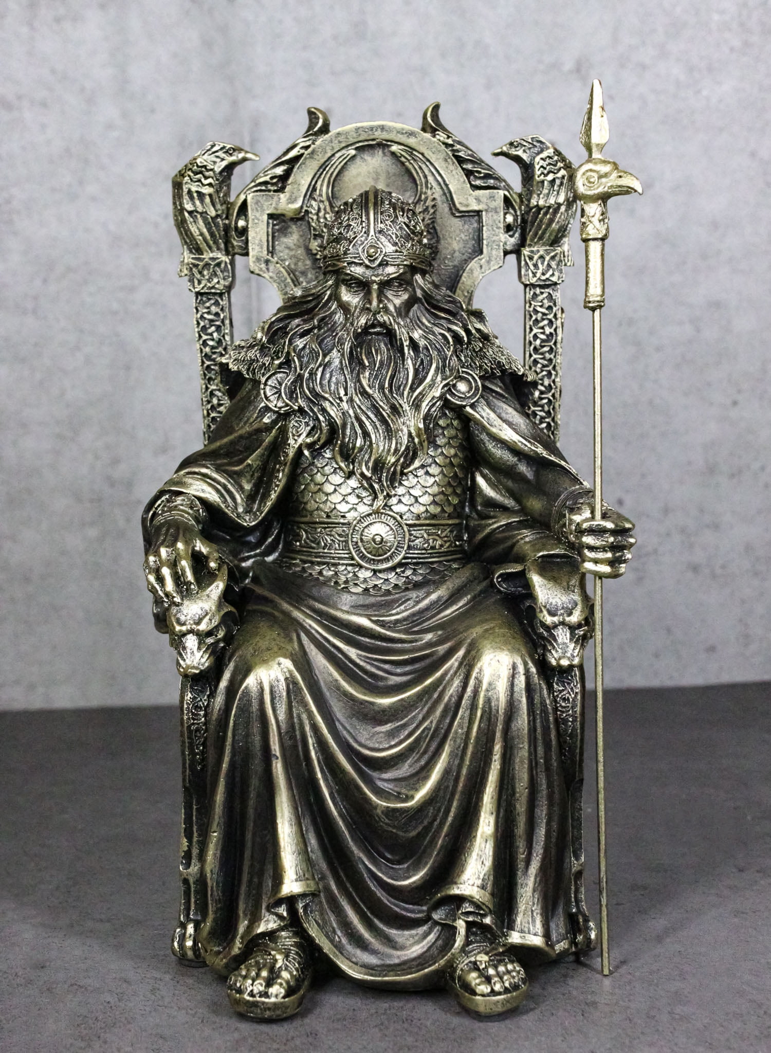 Norse Viking Odin The Alfather Sitting On A Throne with Raven Spear ...