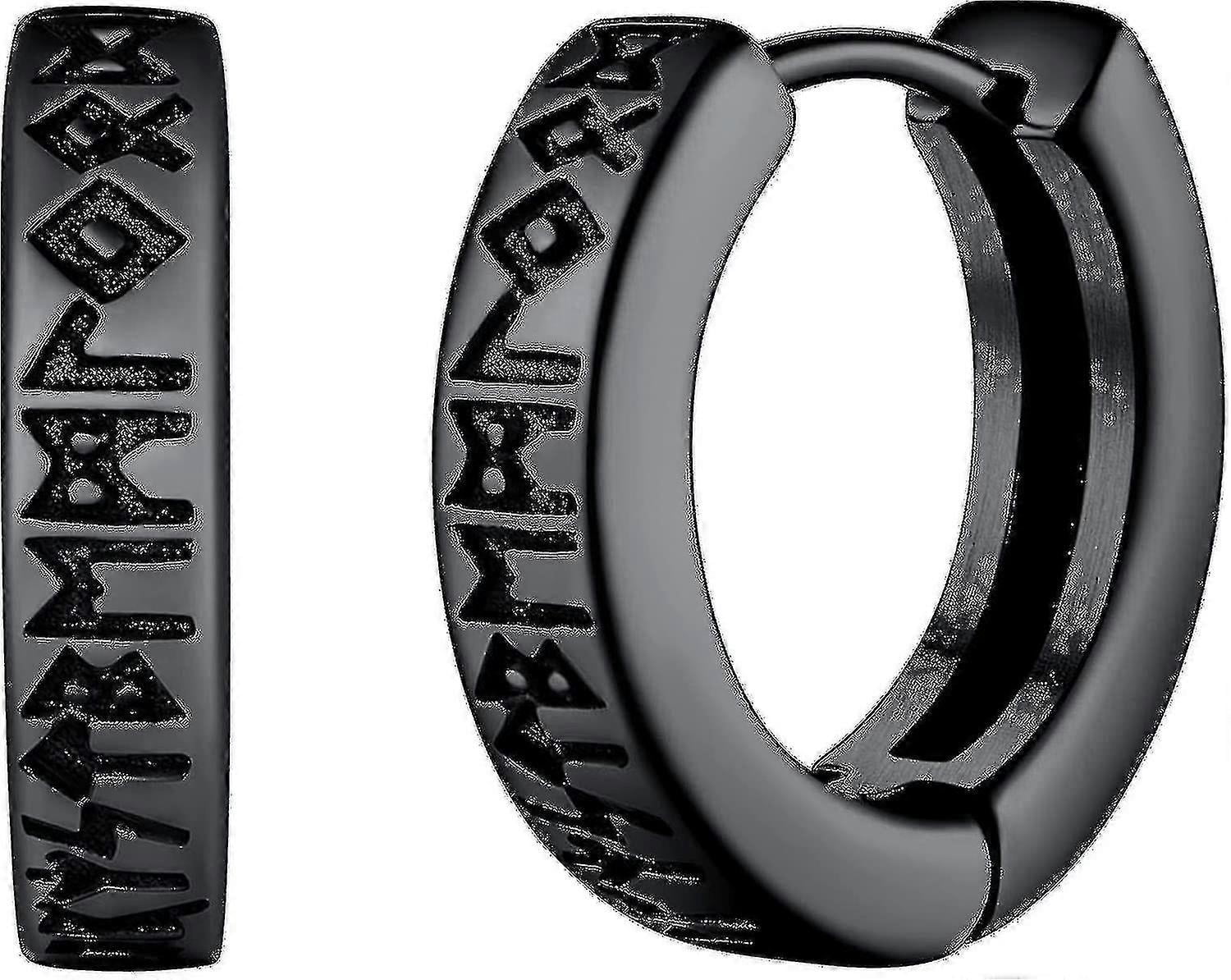 Norse Viking Runes Hoop Earrings For Men Women 12mm Huggie Hoops With ...