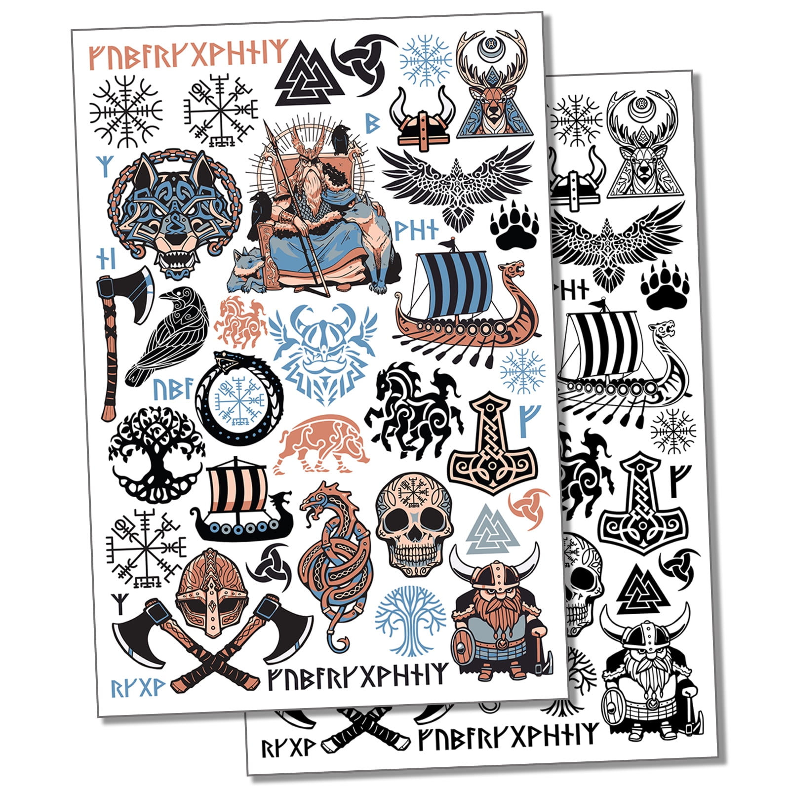 Norse Viking Runes Mythology Water Resistant Temporary Tattoo Set Fake ...