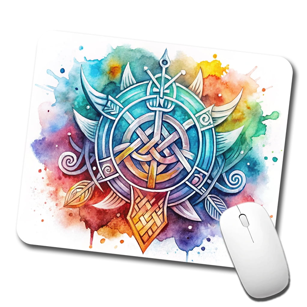 Norse Viking Symbols Watercolor Mouse Pad Low Profile Gaming Mat ...