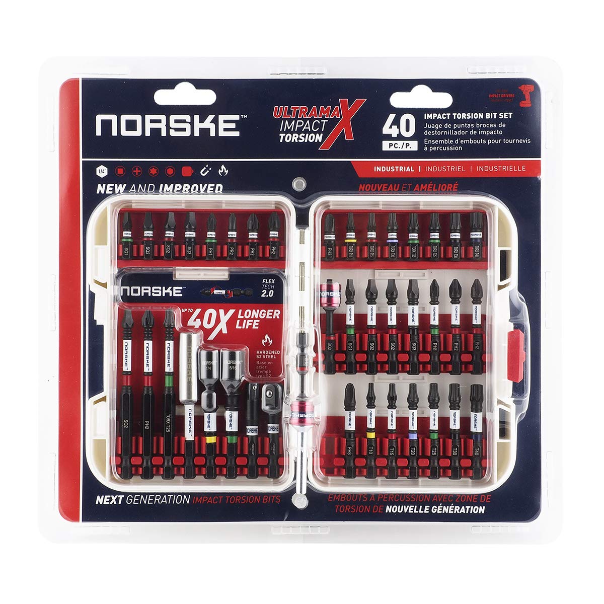 Norske Tools 40pc Screwdriver Bit Set, Impact Torsion, PH & SQ Float ...