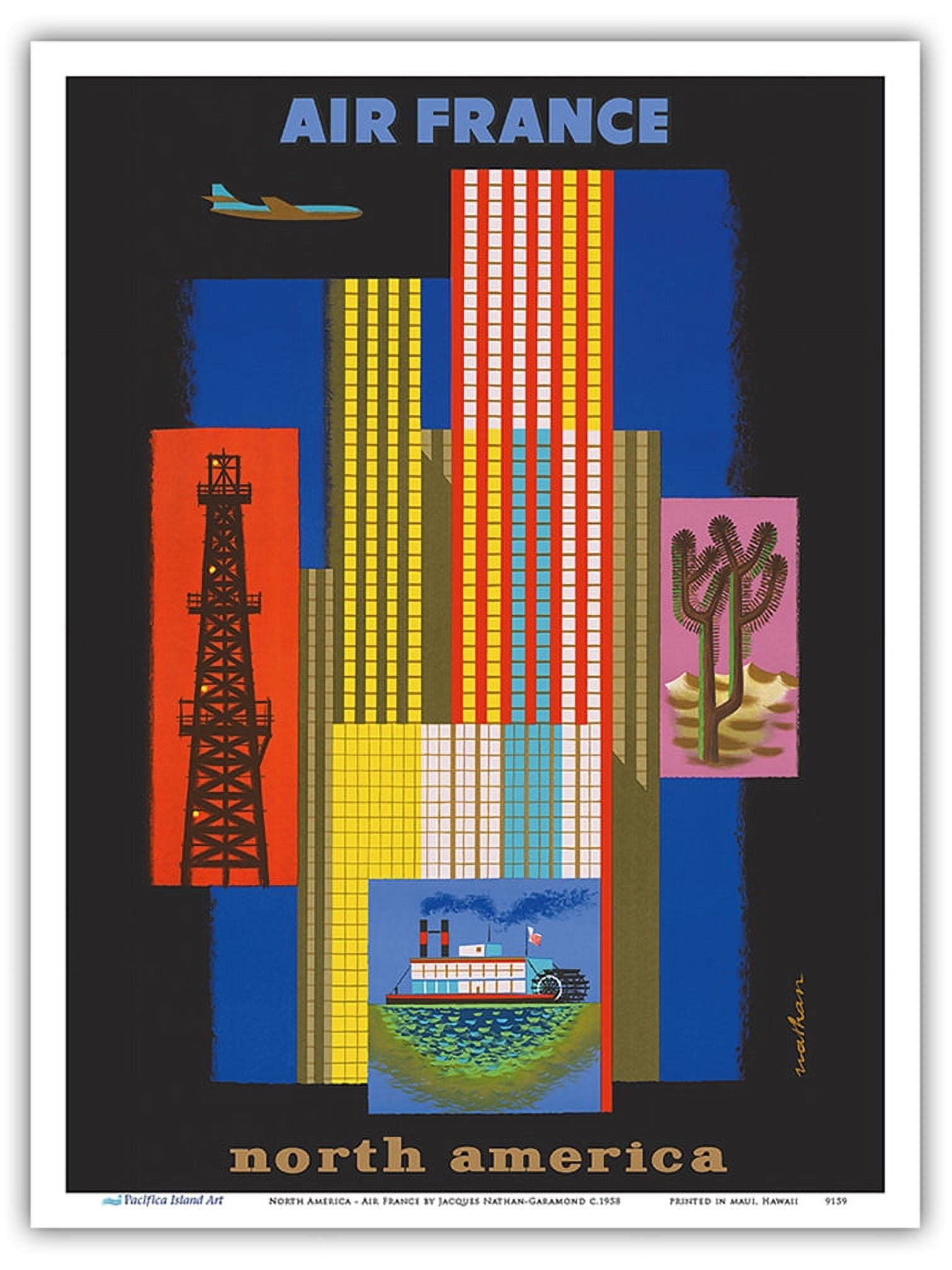 North America - France - Vintage Airline Travel Poster by Jacques ...