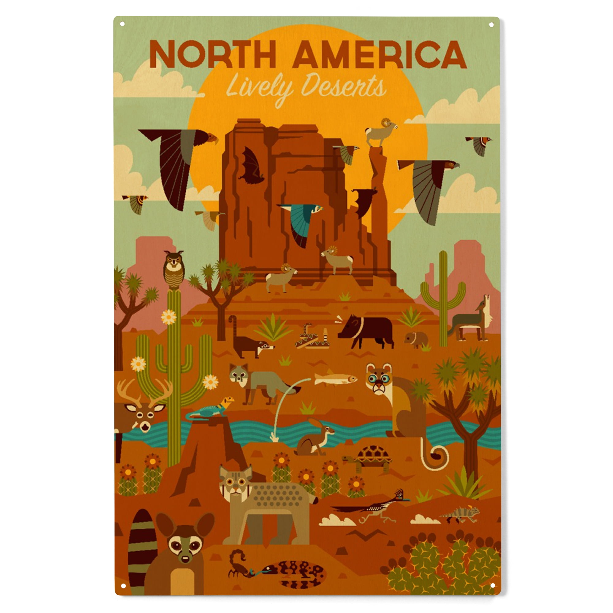 North America, Lively Deserts, Geometric Birch Wood Wall Sign (10x15 ...