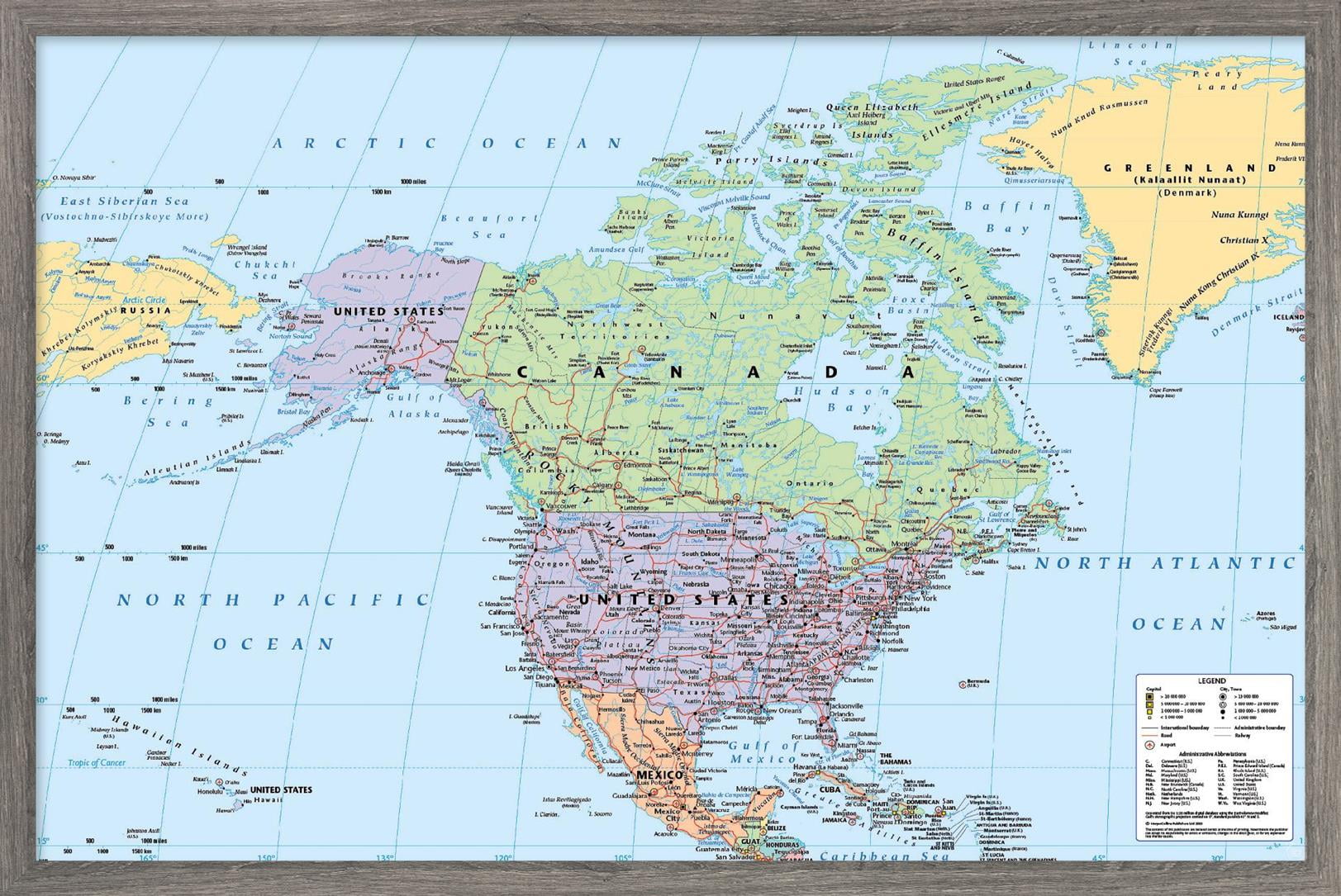 North America Map 2023 Wall Poster, 22.375" x 34" Framed - Walmart.com