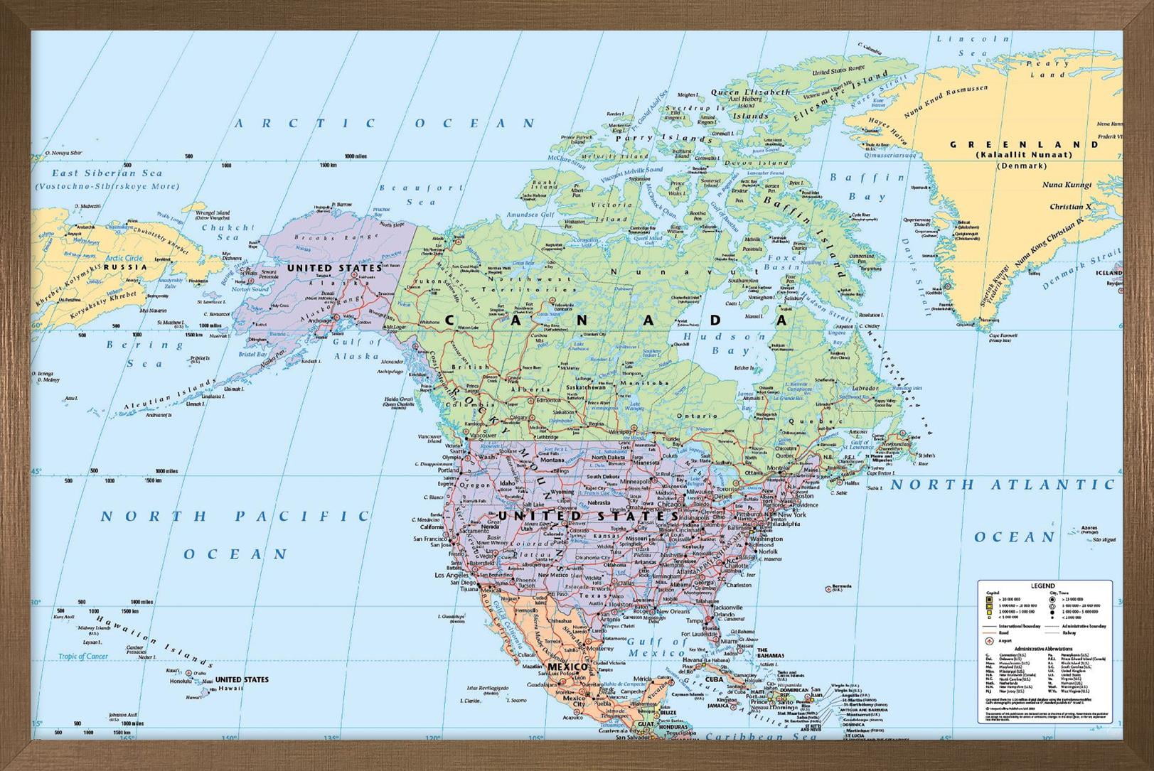 North America Map 2023 Wall Poster, 22.375" x 34" Framed - Walmart.com
