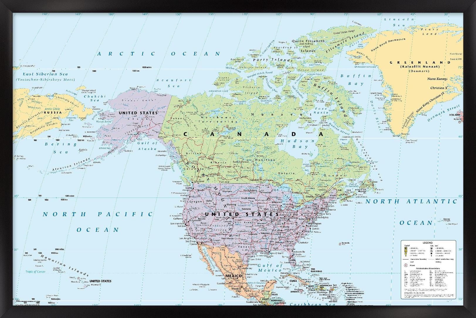 North America Map 2024 Wall Poster, 22.375" x 34" Framed - Walmart.com