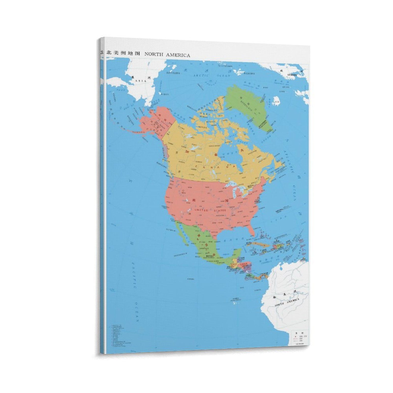 North America Map Color Separation Painting On Canvas Wall Art Poster ...