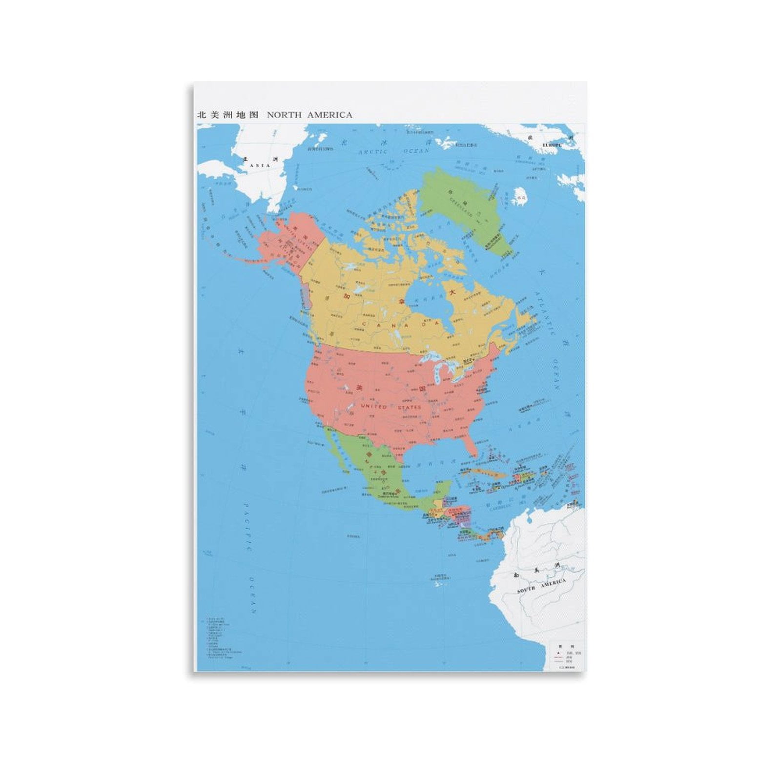 North America Map Color Separation Picture Print Wall Art Poster ...
