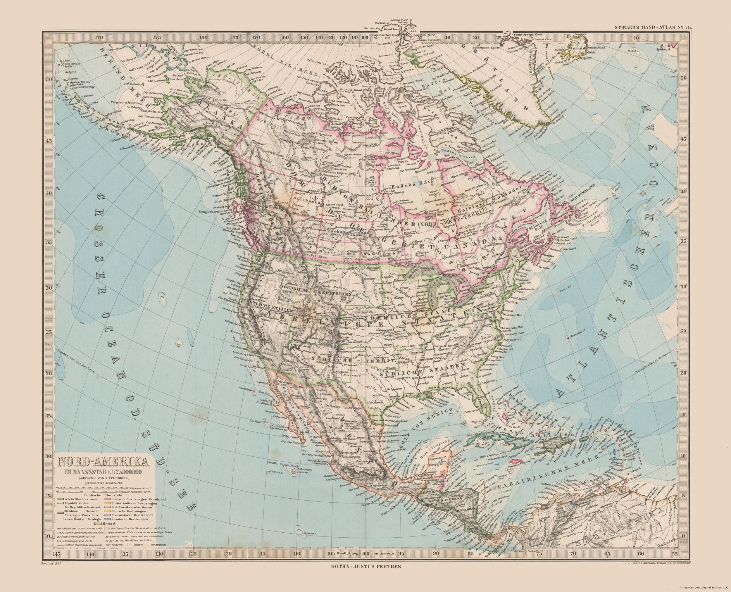 Historic Map - North America - Stieler 1885 - 28.40 x 23 - Vintage Wall ...