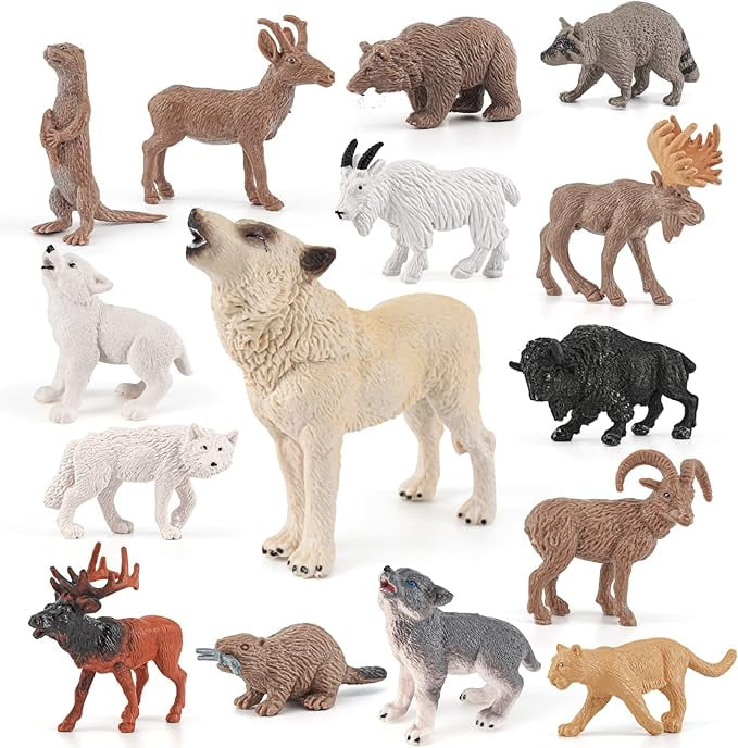 North American Animals Set Mini Wild Animals Figurines Set Plastic Wolf ...