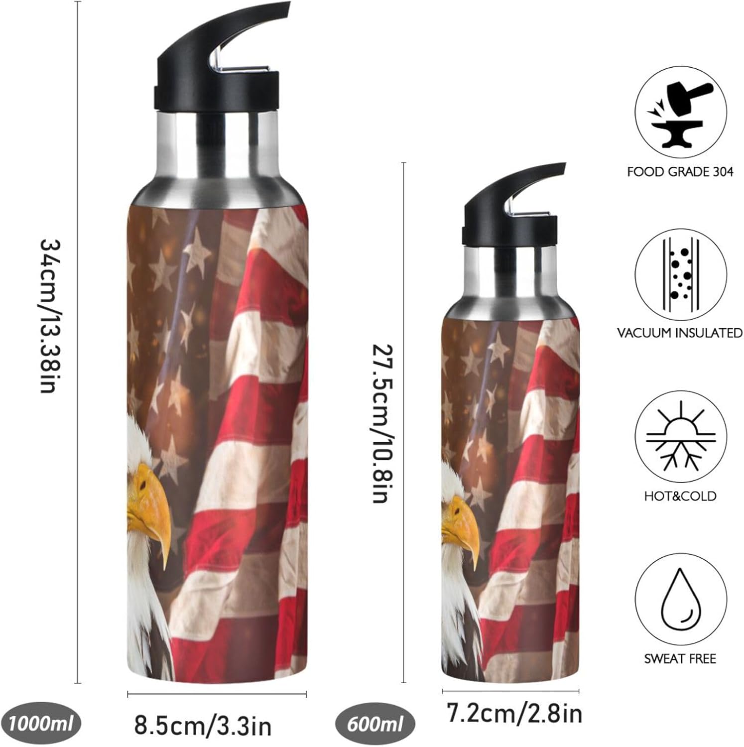 North American Bald Eagle Water Bottle 20Oz, Insulated Water Bottle ...