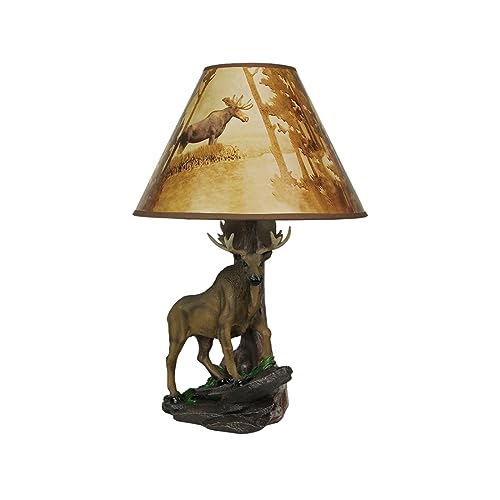 North American Bull Moose Table Lamp with a 12-Inch Diameter Forest ...