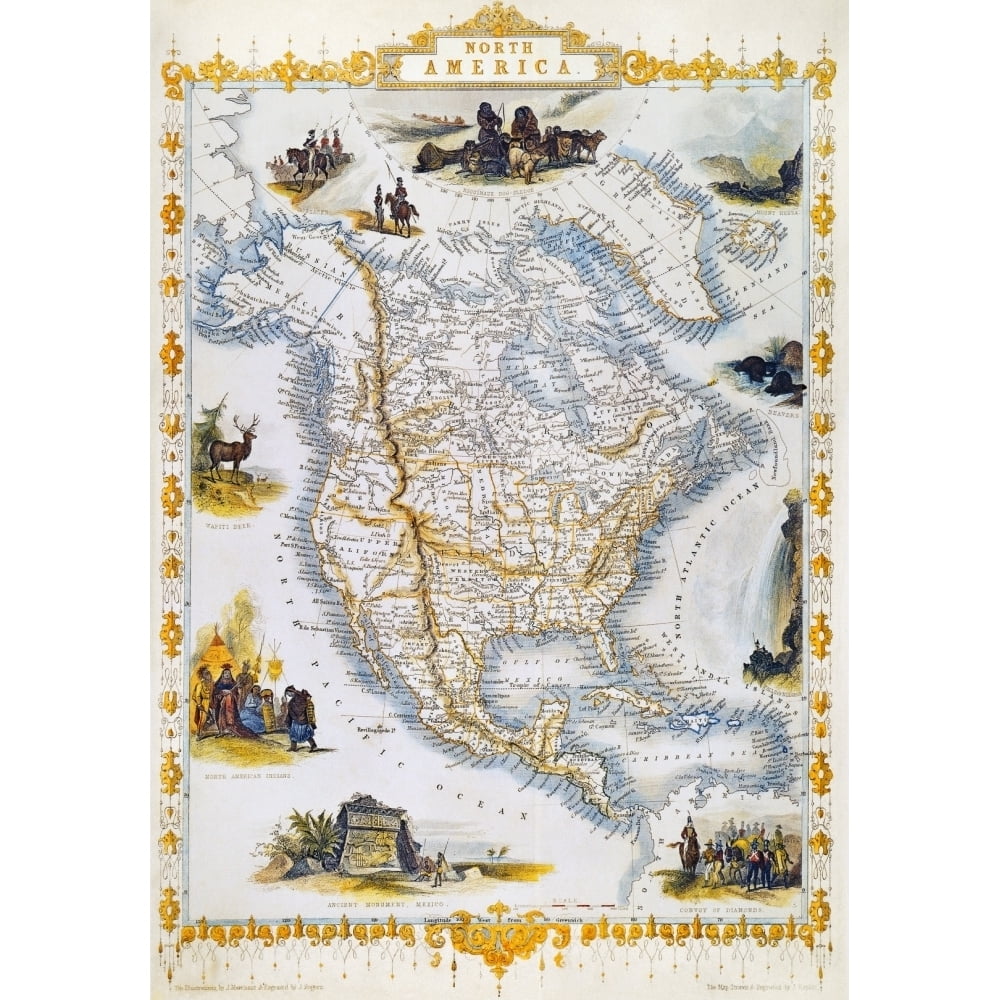 North American Map 1851. Nengraved Map 1851 Of North And Central ...