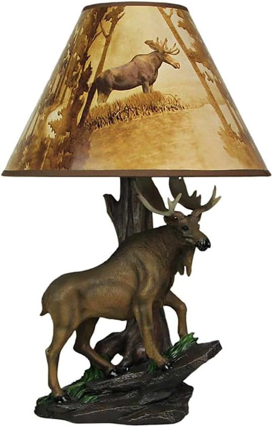 North American Moose Table Lamp with a 12-Inch Diameter Forest Print ...