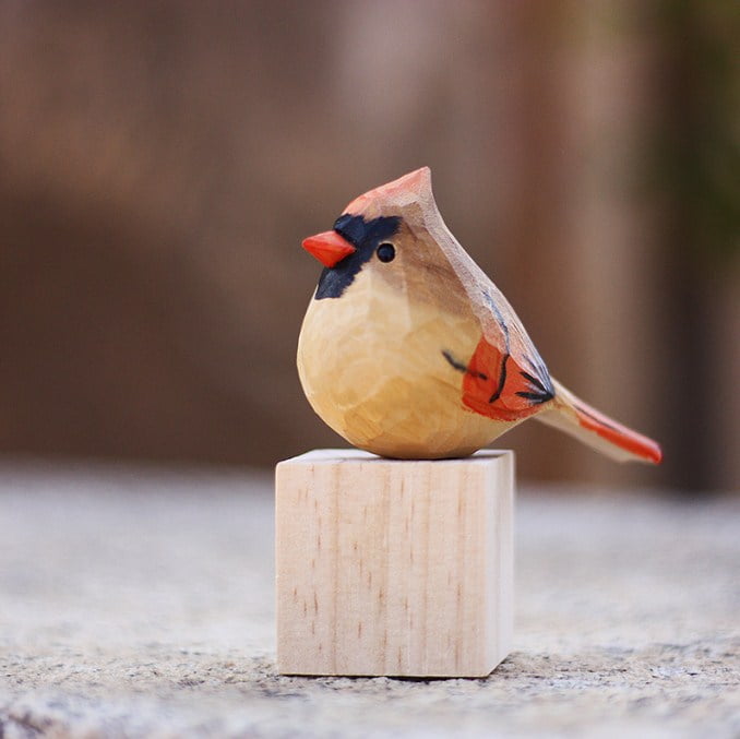 North American Pure Handmade Solid Wood Carving Fat Bird Cardinal Bird ...
