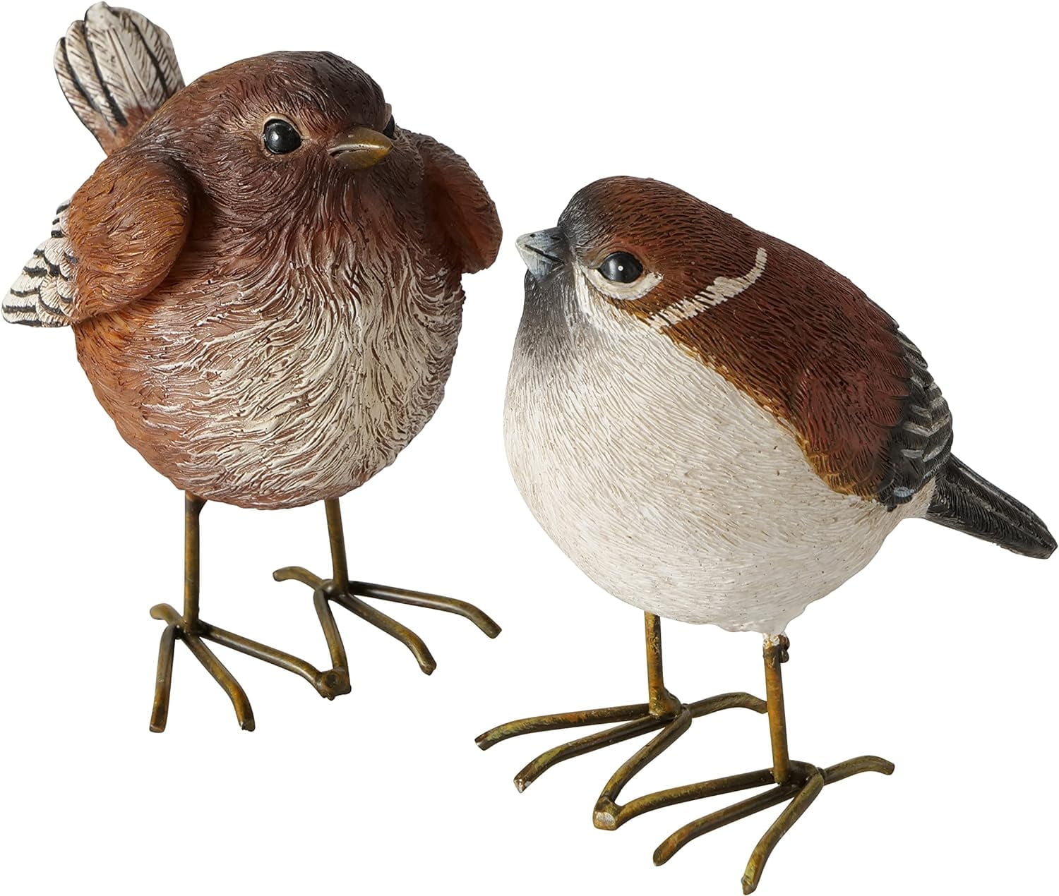 North American Song Sparrows, Set of 2, Bird Figurines, Rustic Brown ...