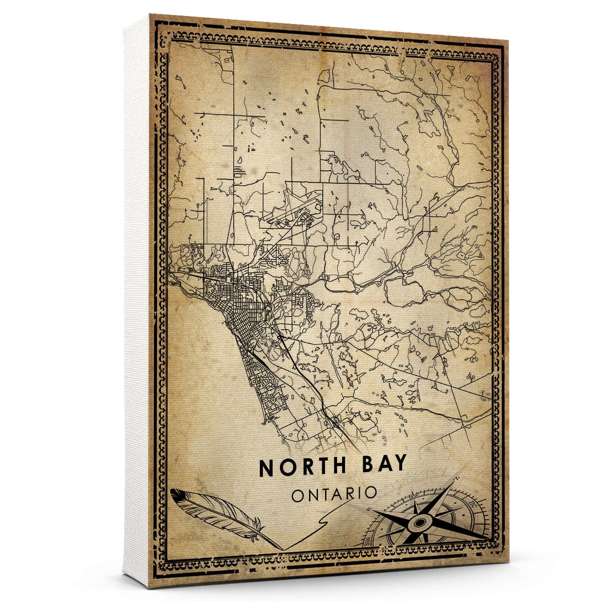 North Bay Vintage Map Prints Canvas, Ontario Map Art Canvas, Canvas ...