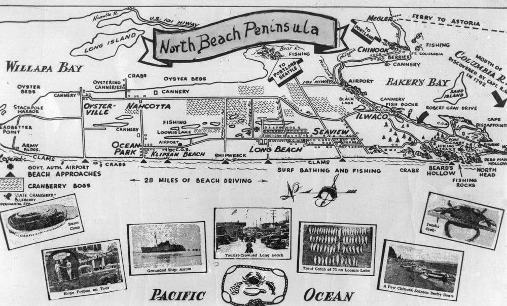 North Beach, Oregon, Map of Entire North Beach Peninsula (24x36 Giclee ...