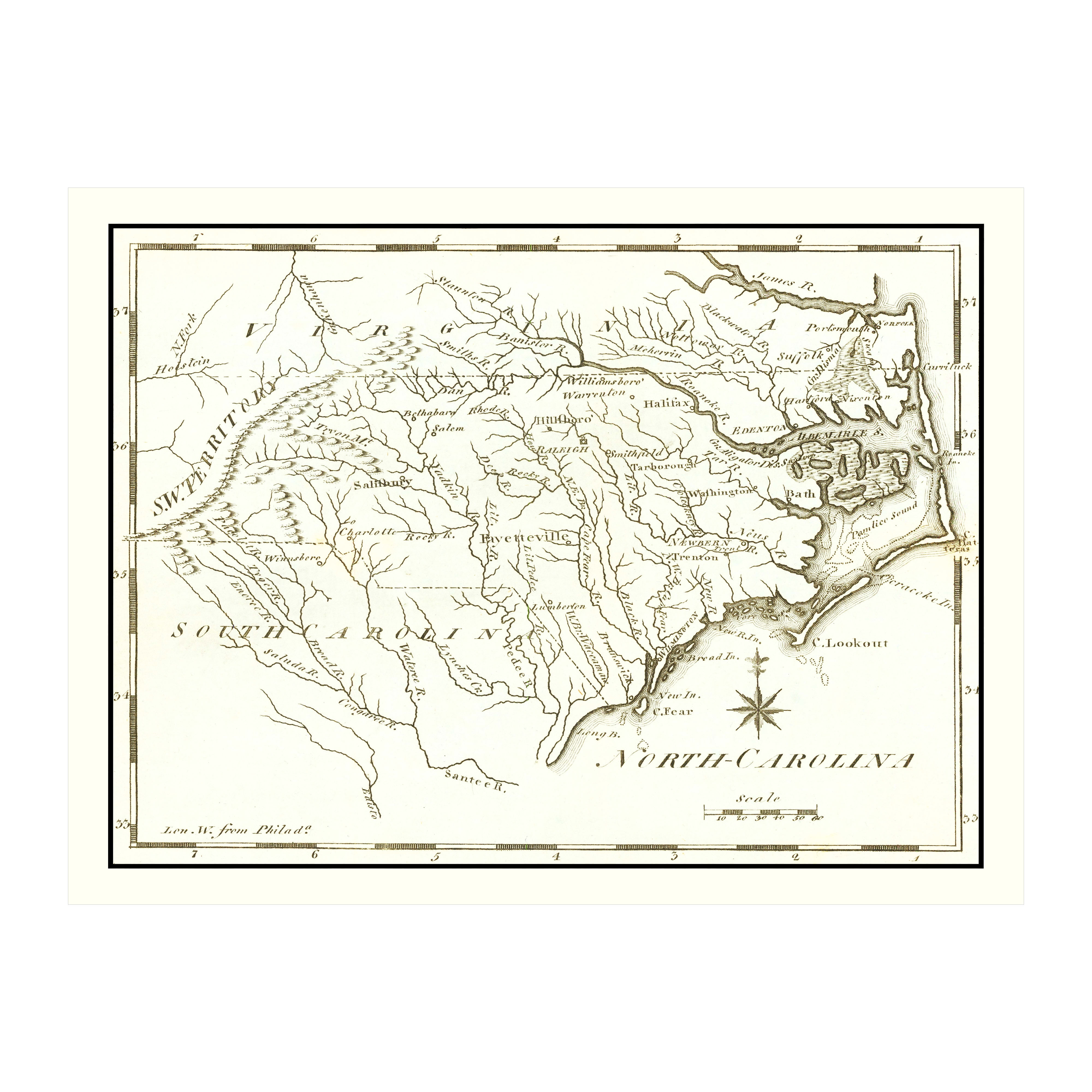North Carolina Art, 1795 Vintage Map of North Carolina History Wall ...
