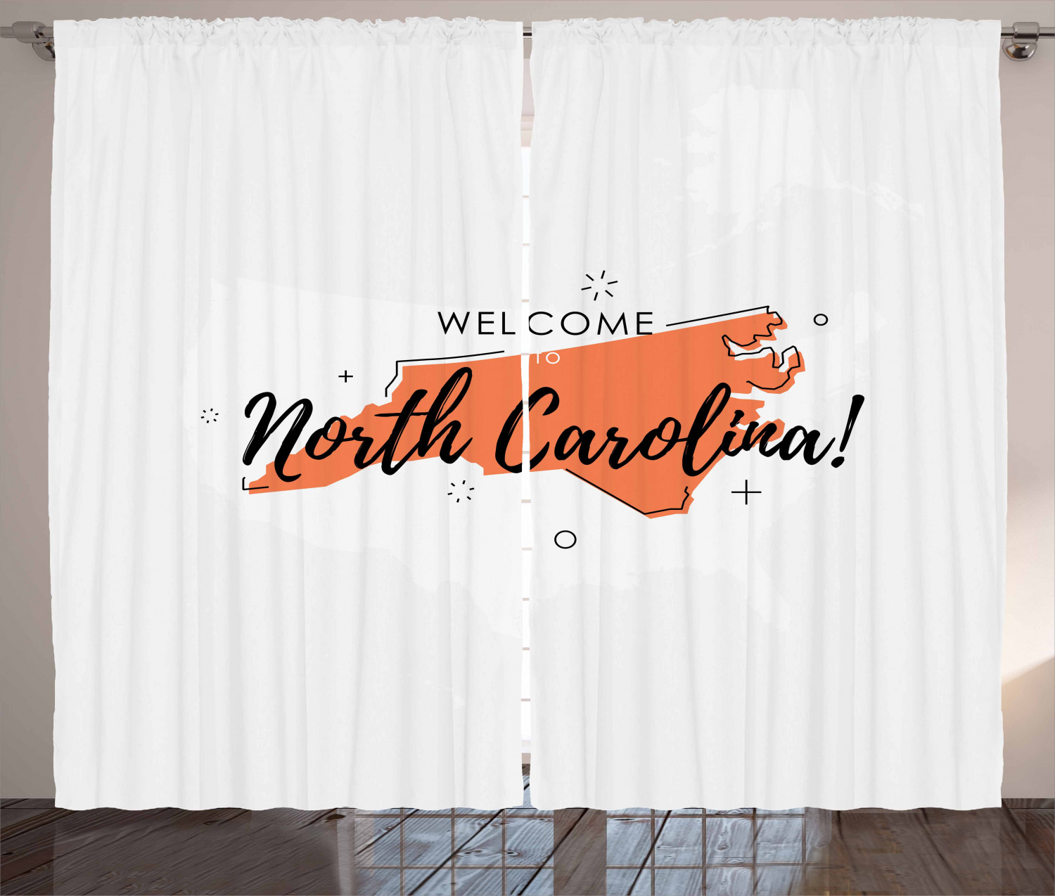 Ambesonne North Carolina Curtains 2 Panel Set, Welcome Sign USA Map ...