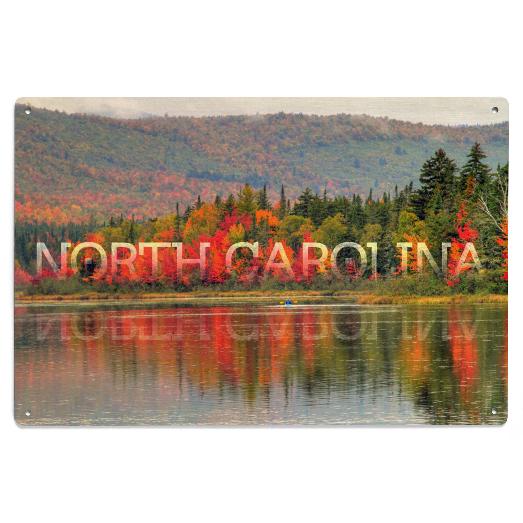 North Carolina, Fall Colors and Lake Birch Wood Wall Sign (6x9 Rustic ...