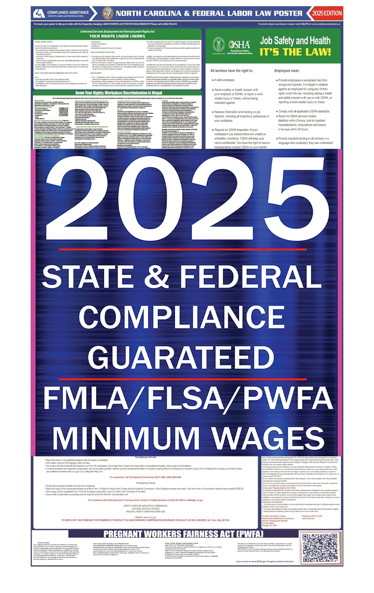 North Carolina (NC) 2025 State Labor Law Poster - State, Federal and OSHA Compliant Laminated ...