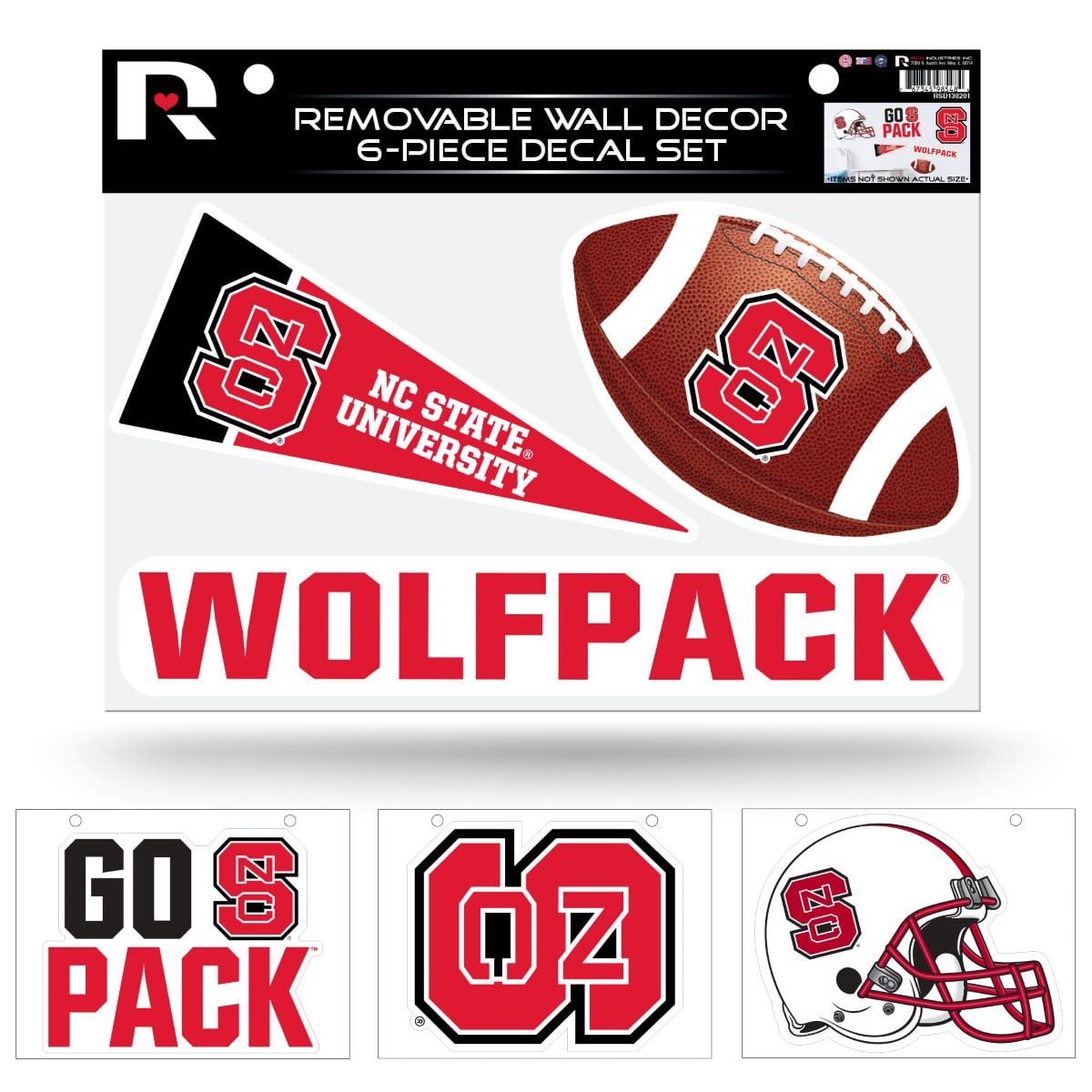 North Carolina NC State NCAA Wolfpack (Set of 6) Individual Easy Peel ...