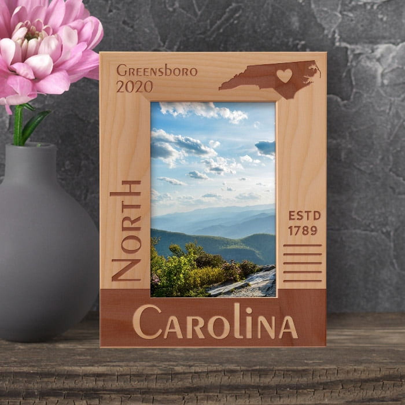 North Carolina Personalized Wooden Frame 4" x 6" Brown (Vertical ...
