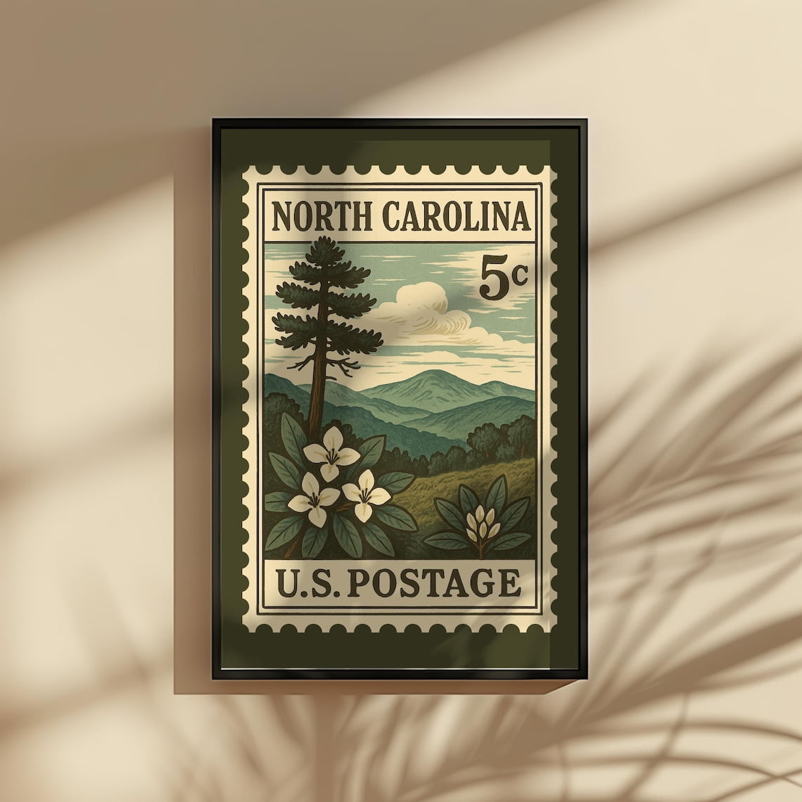 North Carolina Postage Stamp Poster Vintage State Travel Poster Retro ...