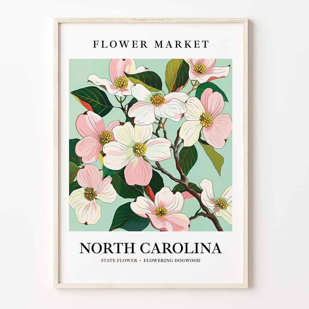 North Carolina State Flower Art Print, Flowering Dogwood 1960'S Wall ...