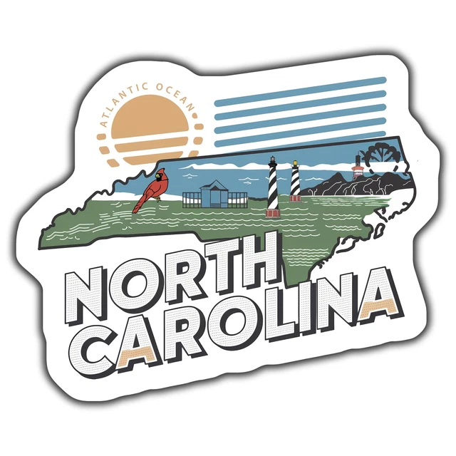 North Carolina Sticker, Travel Souvenir, State Outline Art, Atlantic ...
