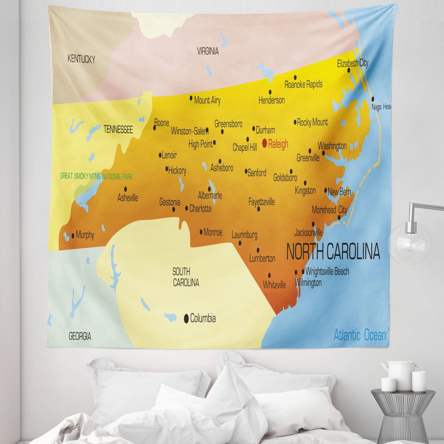 North Carolina Tapestry, Map of an American State by Atlantic Ocean ...