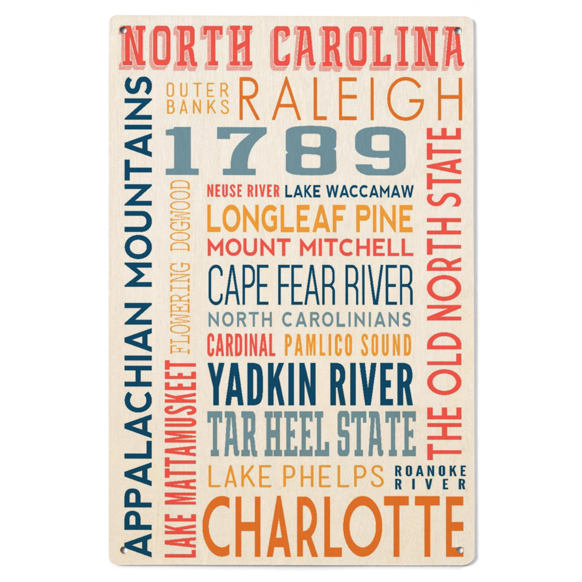 North Carolina, Typography (#2) Birch Wood Wall Sign (6x9 Rustic Home ...