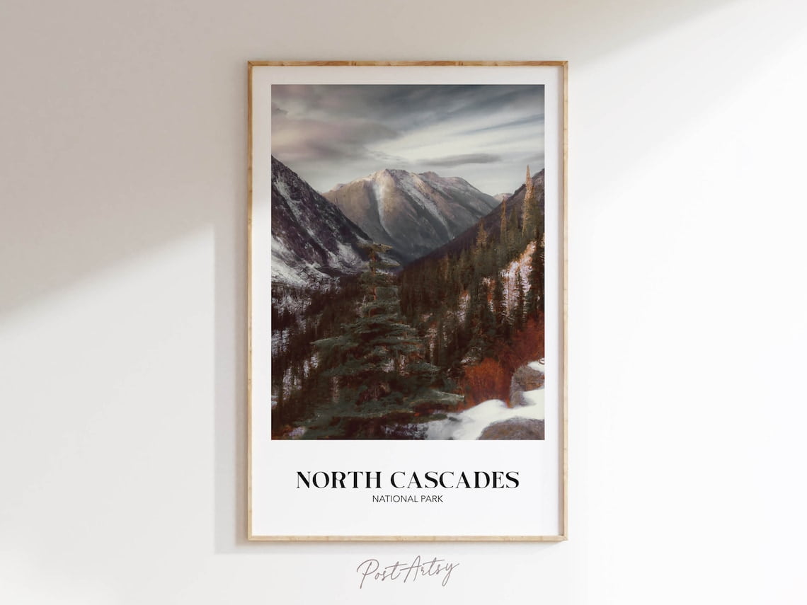 North Cascades National Park Poster Rustic National Park Print Country ...