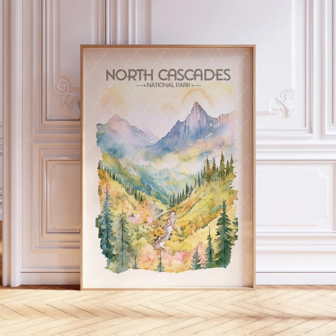 North Cascades National Park Soft Pastel Landscape Travel Poster ...