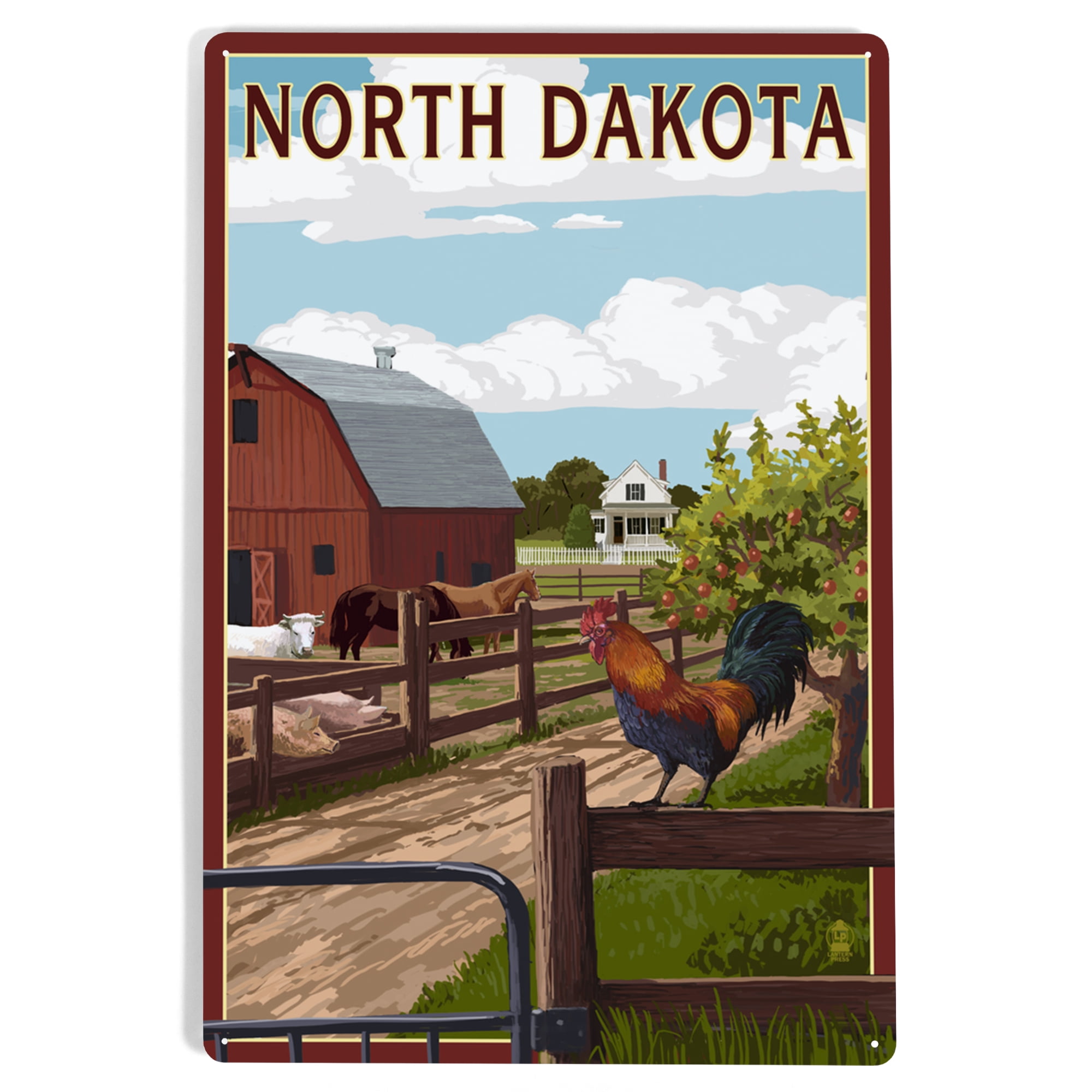 North Dakota, Barnyard Scene (12x18 Aluminum Art, Indoor Outdoor Metal ...
