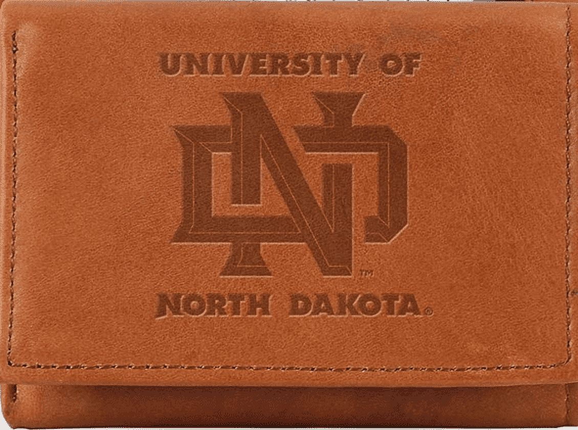 North Dakota Fighting Hawks UND Trifold Wallet - Embossed Brown Leather ...