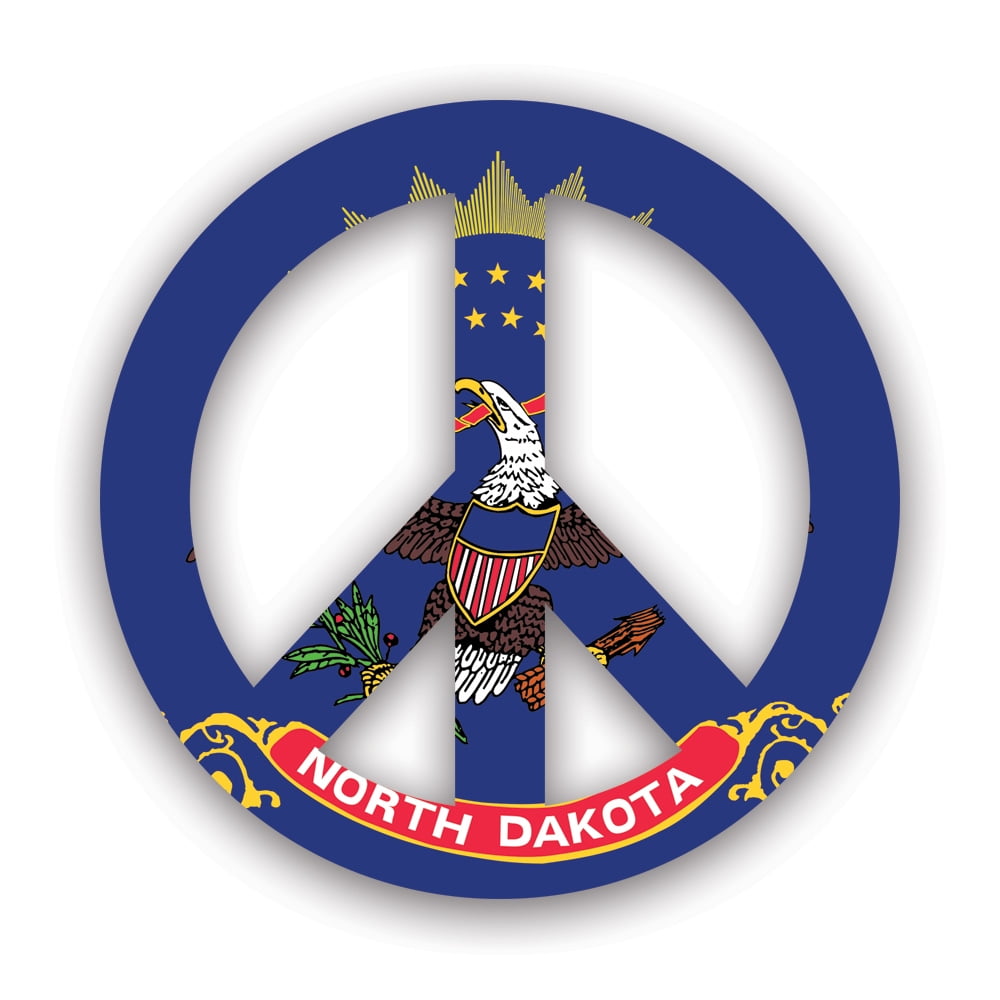 North Dakota Flag Peace Symbol Sticker Decal - Self Adhesive Vinyl - Weatherproof - Made in USA ...