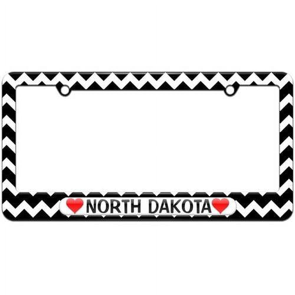 North Dakota Love with Hearts License Plate Tag Frame, Black Chevrons ...
