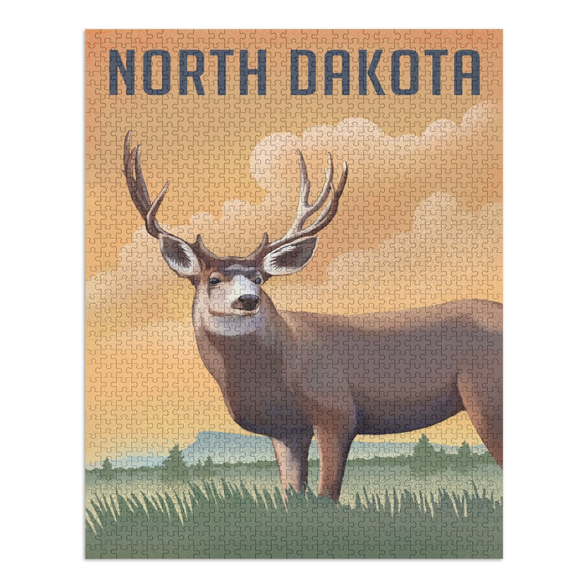 North Dakota, Mule Deer, Litho (1000 Piece Puzzle, Size 19x27 ...
