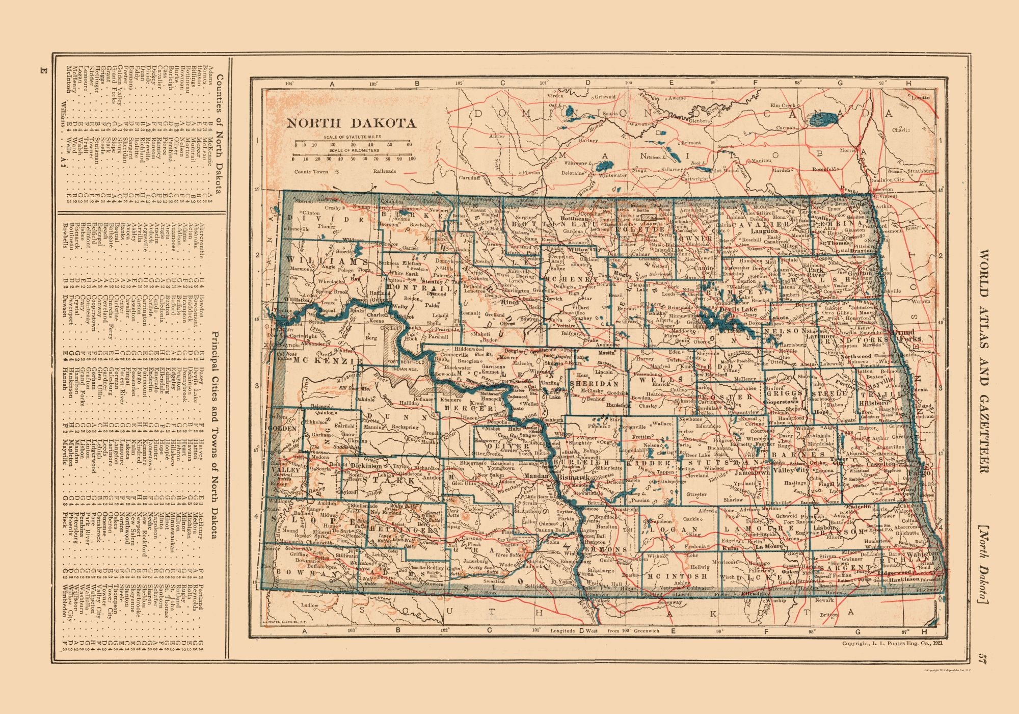 Historic State Map - North Dakota - Reynold 1921 - 32.82 x 23 - Vintage ...