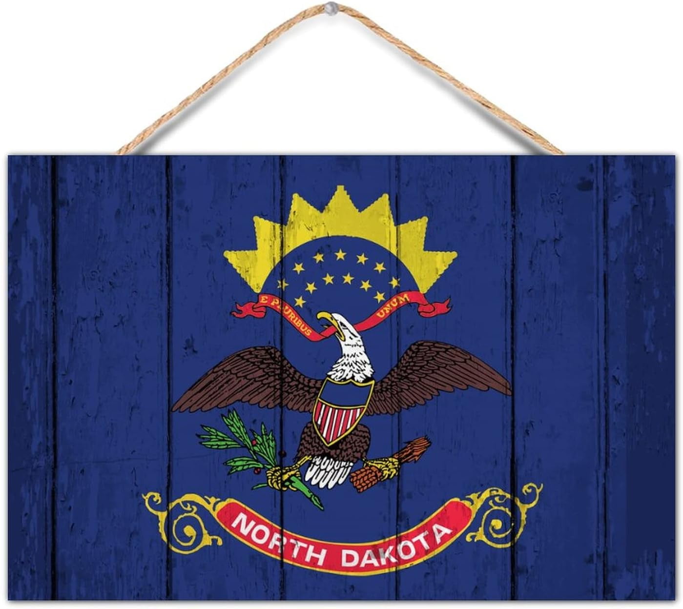 North Dakota State Wood Hanging Sign Rustic North Dakota State Flag ...