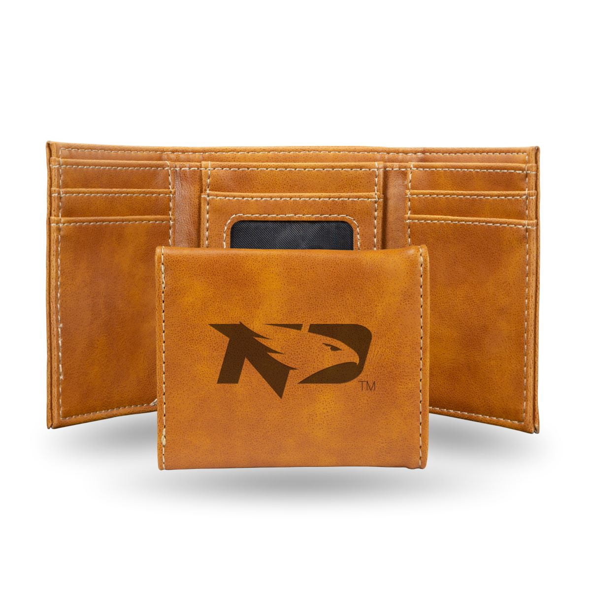 North Dakota UND NCAA Fighting Hawks Brown Trifold Wallet with Clear ID ...