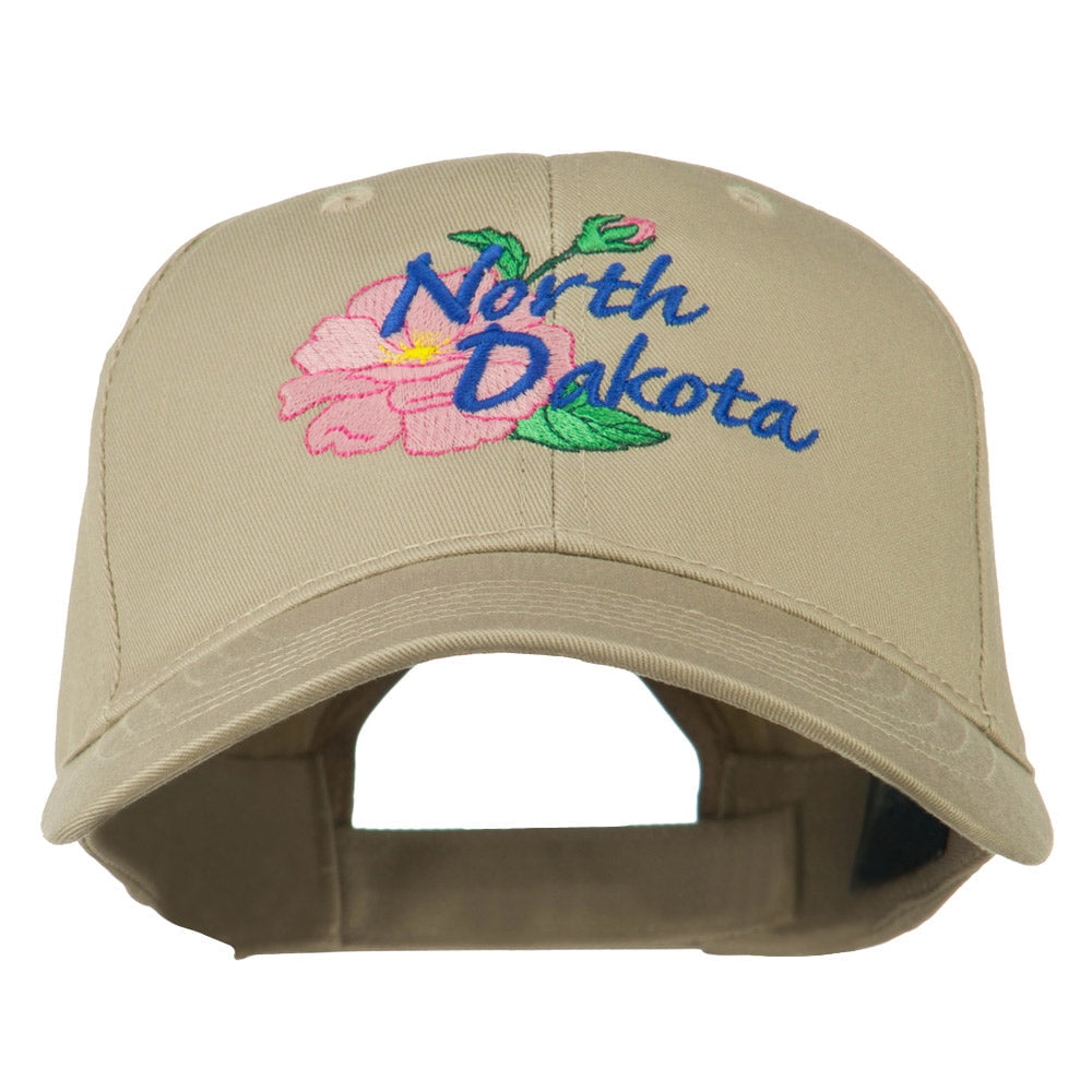 North Dakota Wild Prairie Rose Flower Embroidered Cap - Khaki OSFM ...