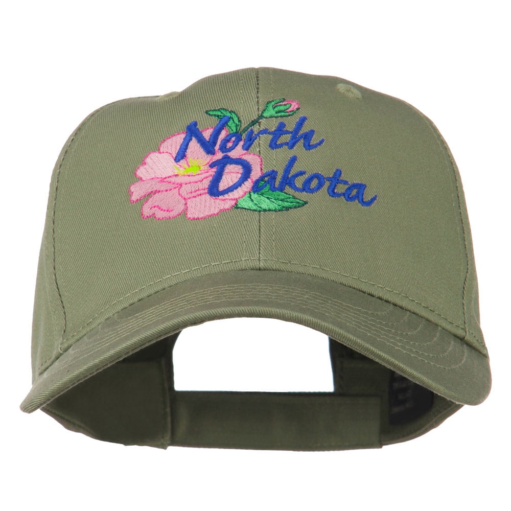 North Dakota Wild Prairie Rose Flower Embroidered Cap - Olive OSFM ...