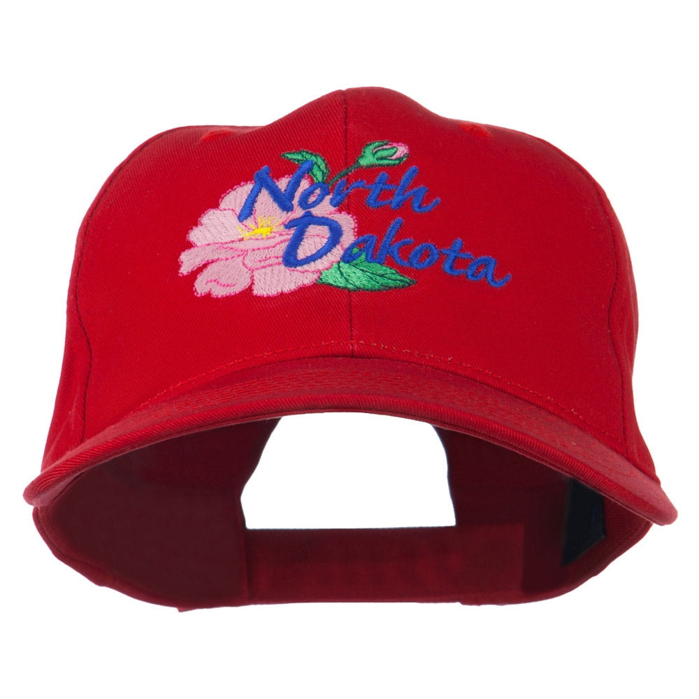 North Dakota Wild Prairie Rose Flower Embroidered Cap - Red OSFM ...